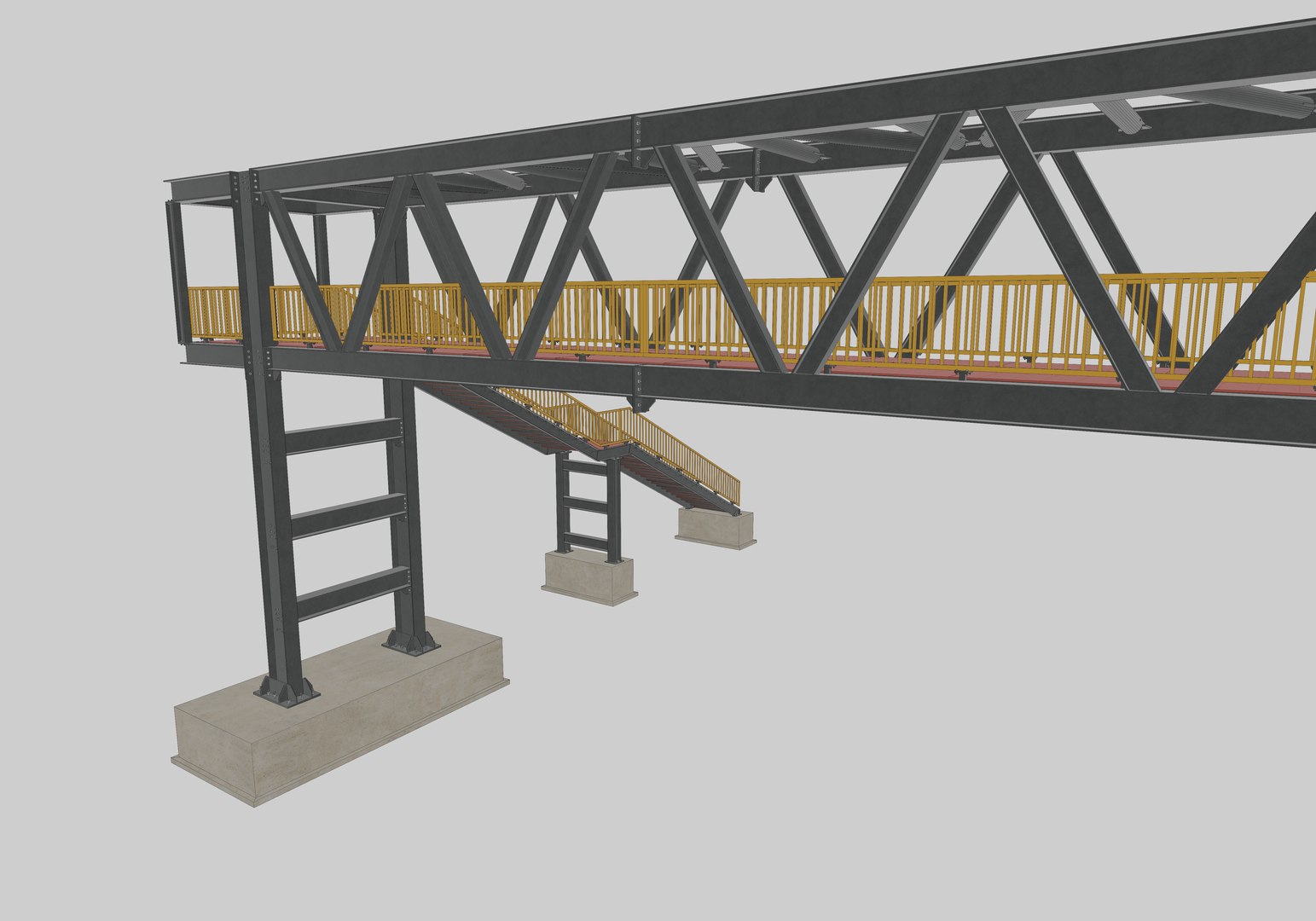 Steel Pedestrian Bridge - Three Columns - Truss Type-10 3D Model ...