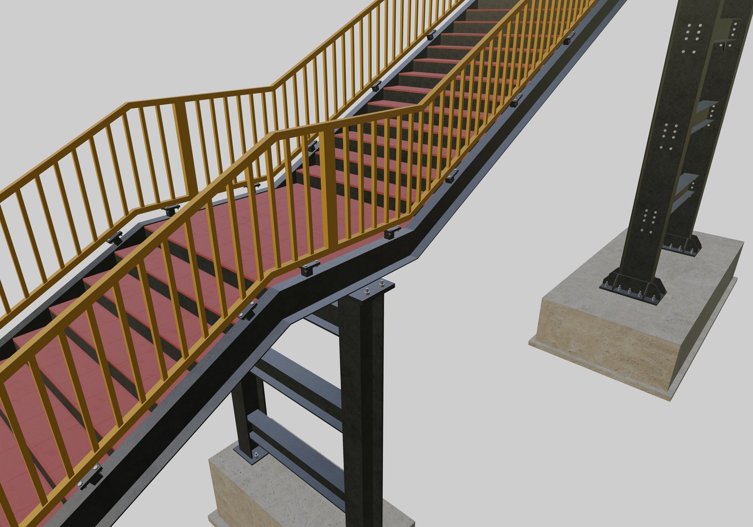 Steel Pedestrian Bridge - Three Columns - Truss Type-10 3D Model ...
