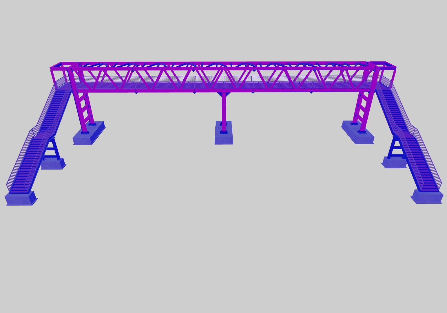Steel Pedestrian Bridge - Three Columns - Truss Type-10 3D Model ...
