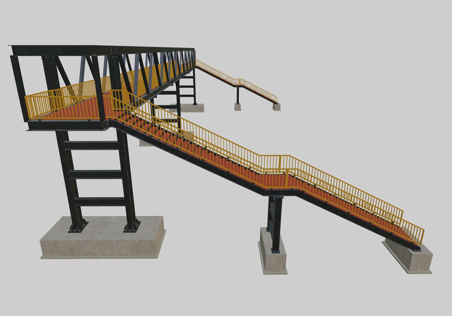 Steel Pedestrian Bridge - Three Columns - Truss Type-10 3D Model ...