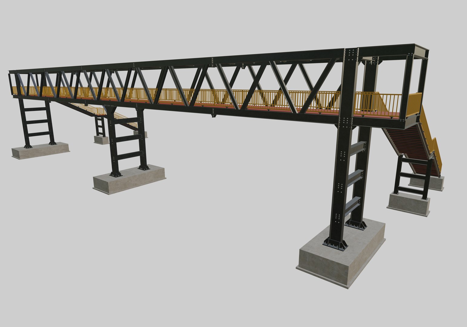Steel Pedestrian Bridge - Three Columns - Truss Type-10 3D Model ...