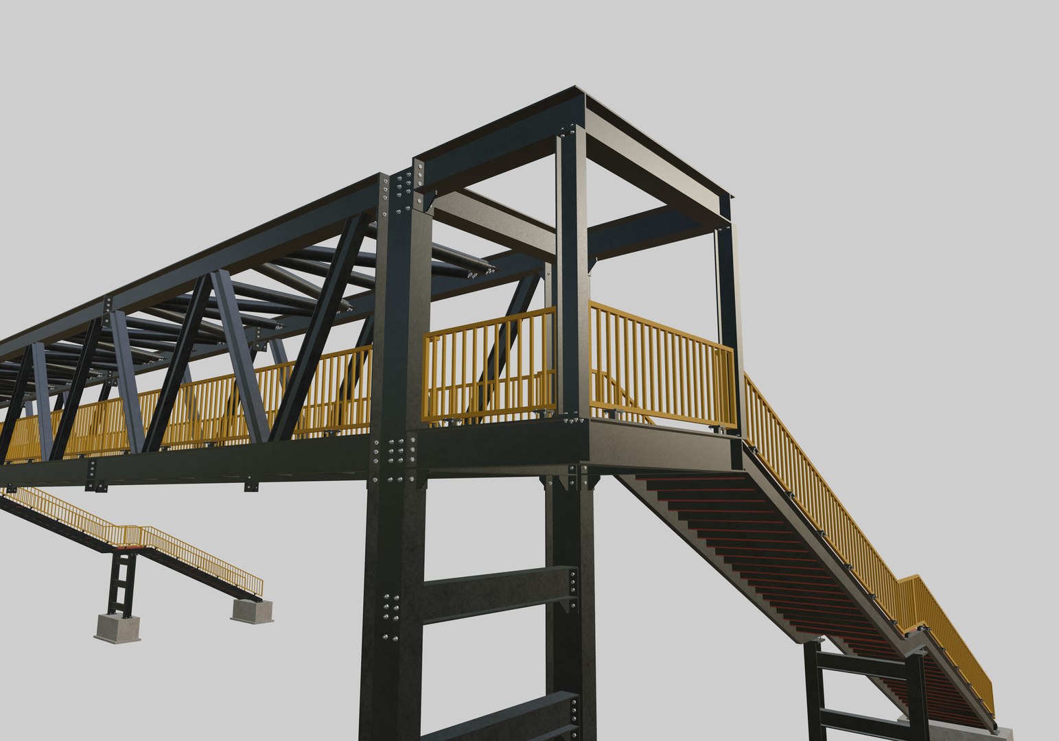 Steel Pedestrian Bridge - Three Columns - Truss Type-10 3D Model ...