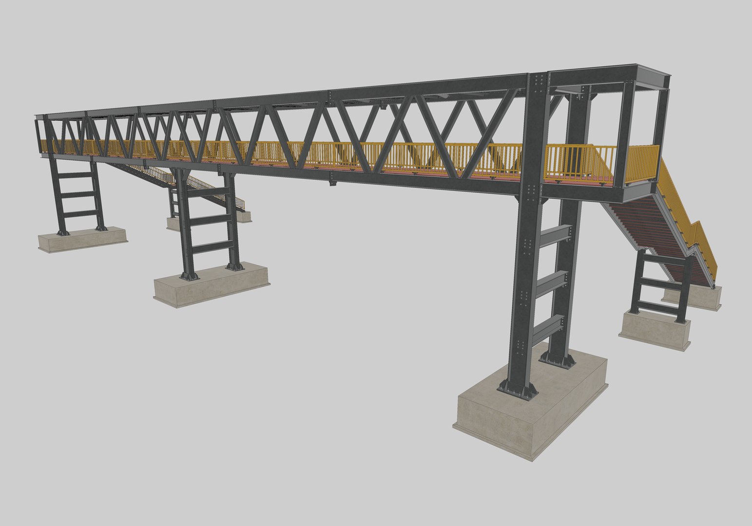 Steel Pedestrian Bridge - Three Columns - Truss Type-10 3D Model ...