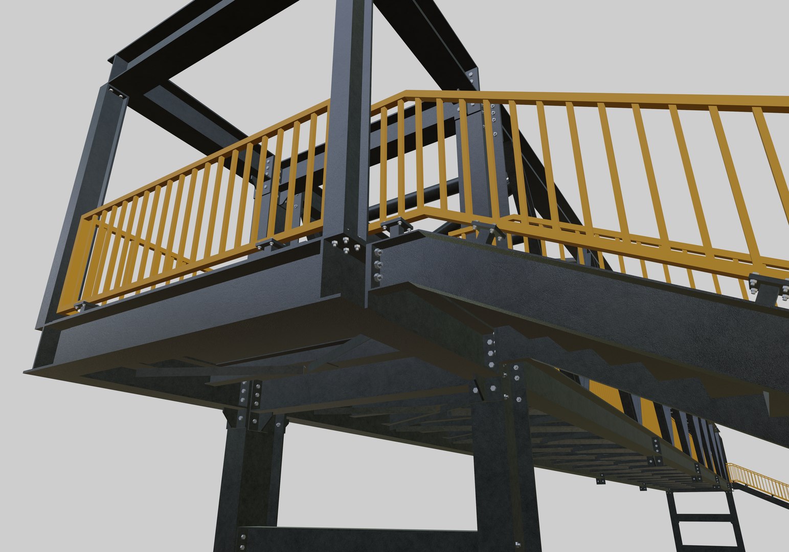 Steel Pedestrian Bridge - Three Columns - Truss Type-10 3D model ...