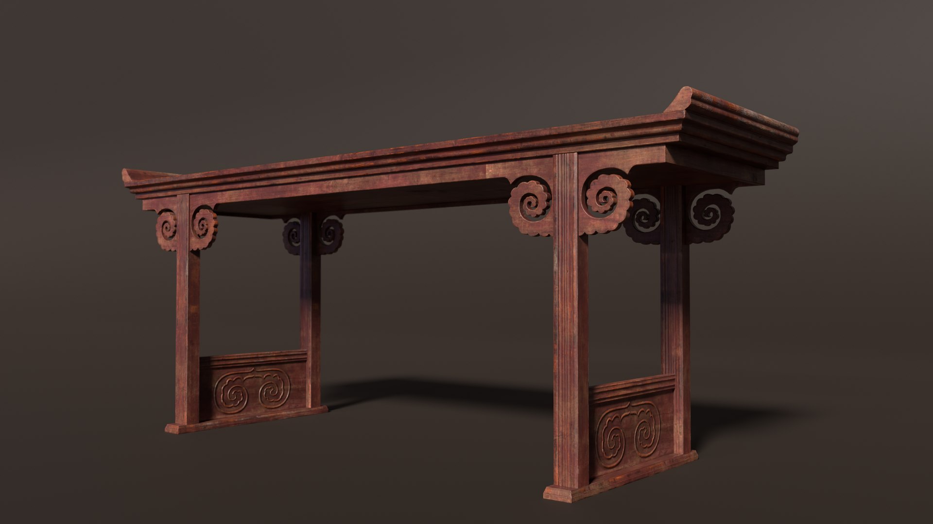 3D Antique Chinese Wooden Console Table Furniture Ornate Low-poly 3D ...