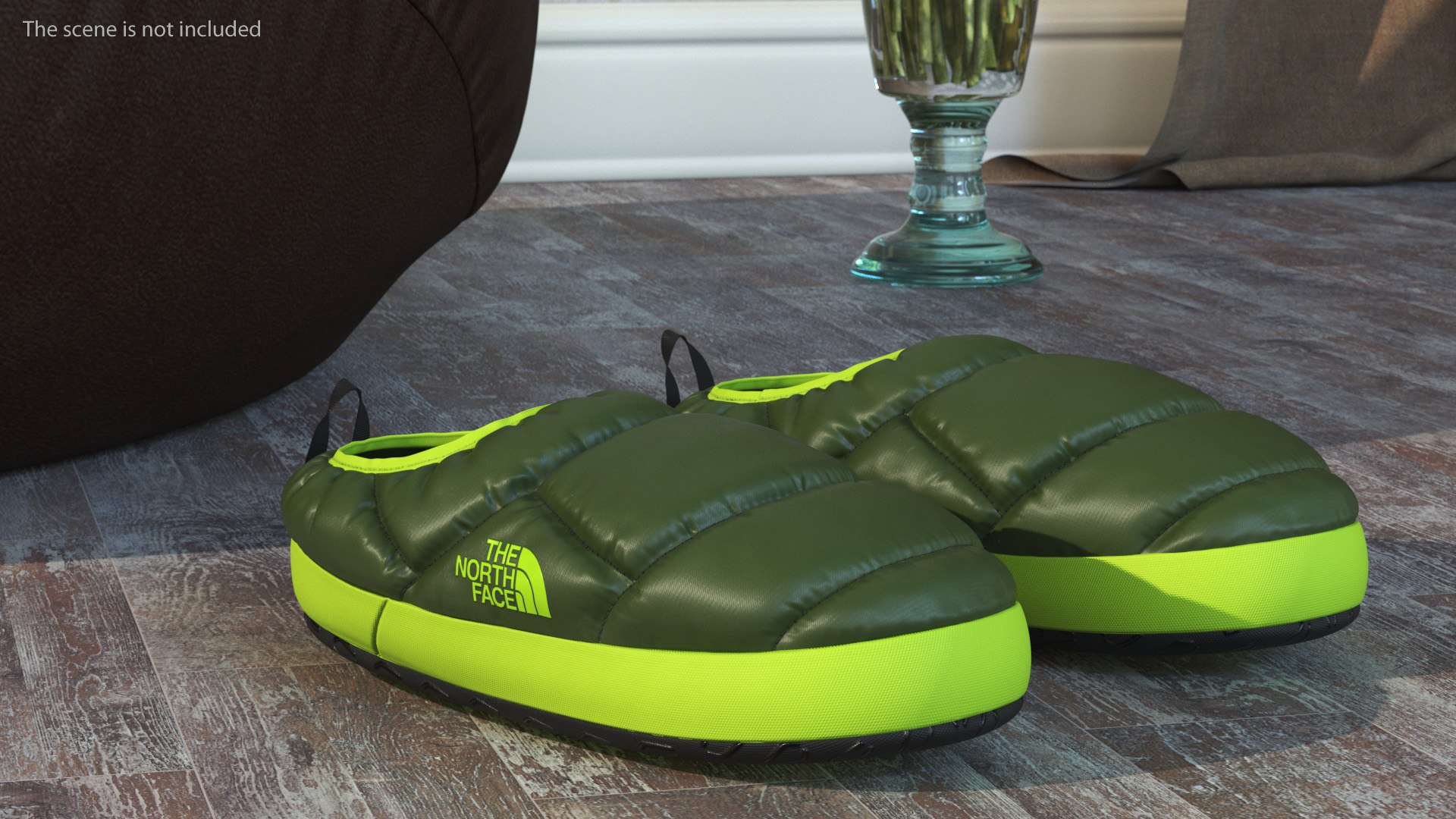 Green North Face Down Slippers Model - TurboSquid 2045447
