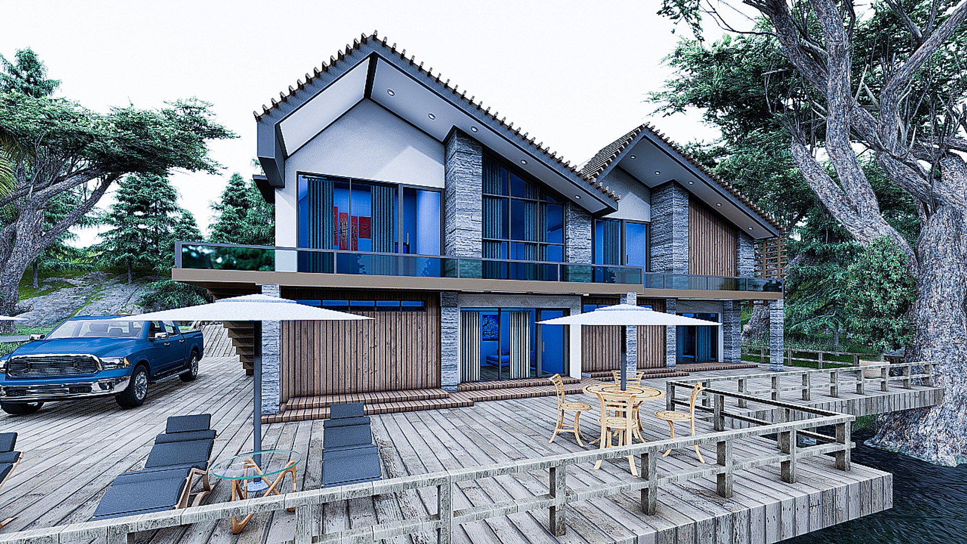 Cabin-wood modern-villa 3D model - TurboSquid 1686250