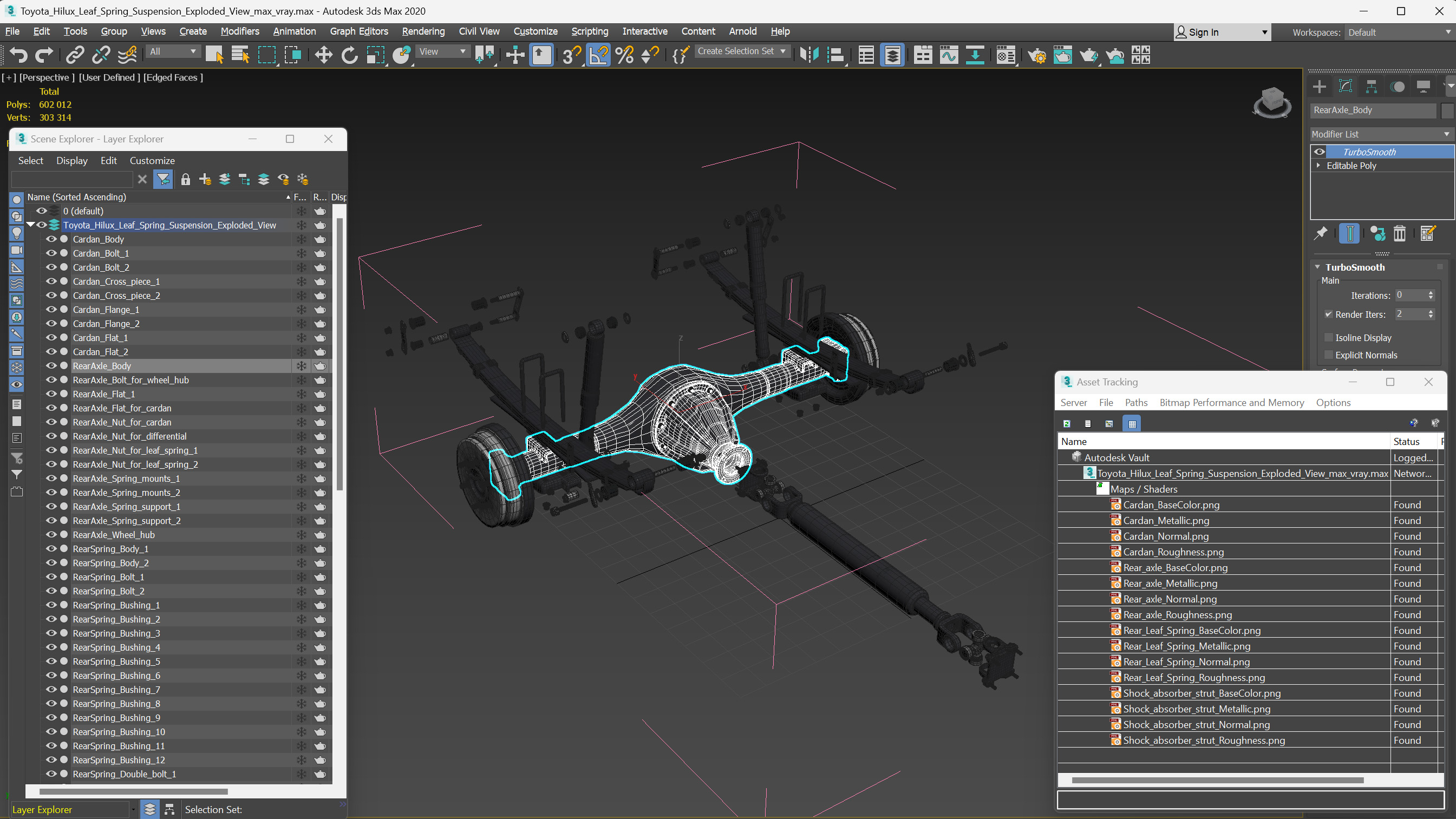 modelo 3d Vista despiezada de la suspensión de ballesta de la Toyota ...