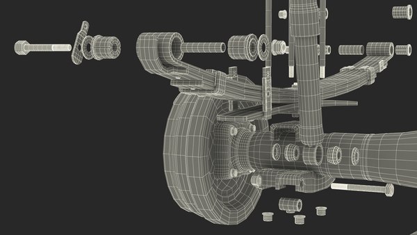 modelo 3d Vista despiezada de la suspensión de ballesta de la Toyota ...