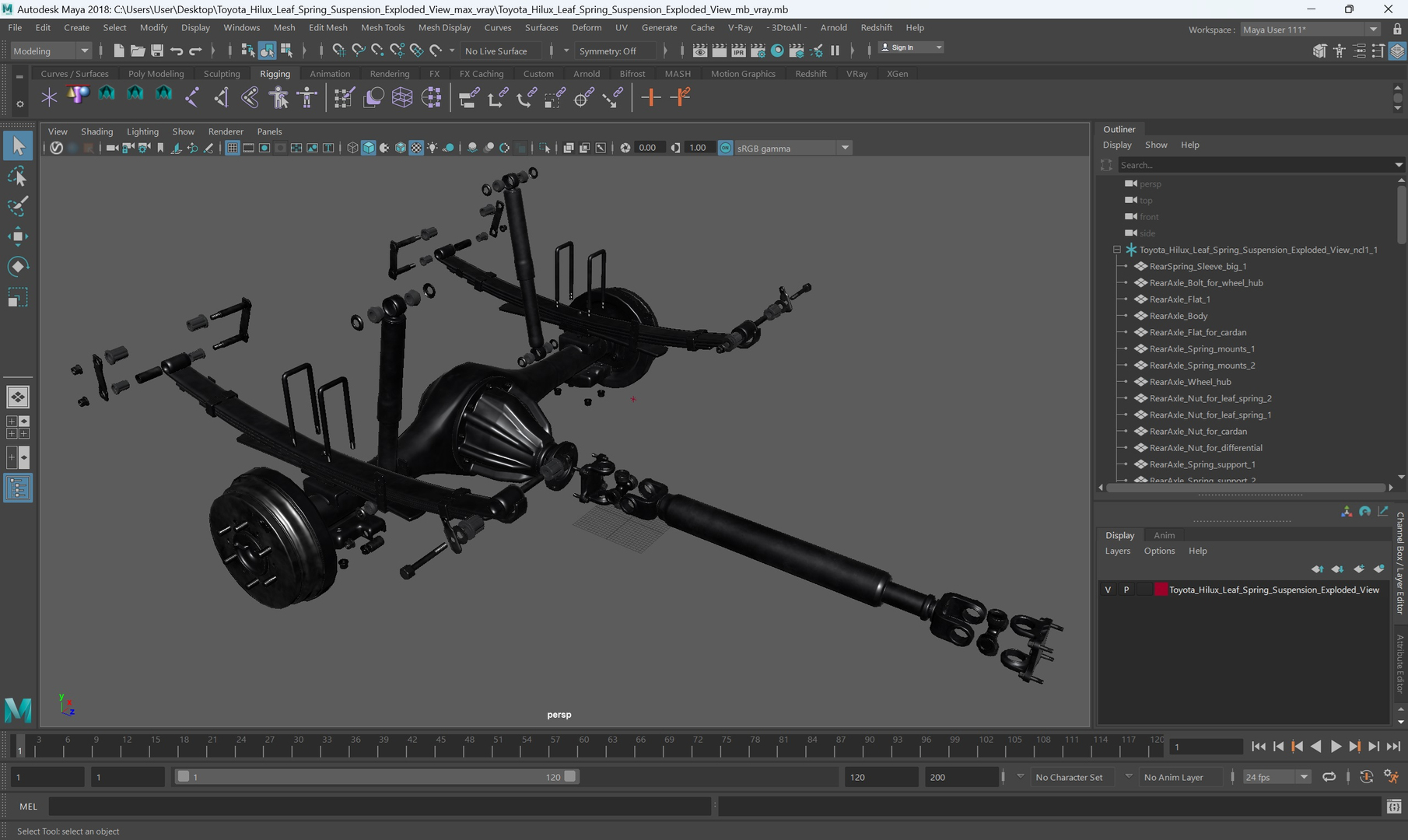 modelo 3d Vista despiezada de la suspensión de ballesta de la Toyota ...