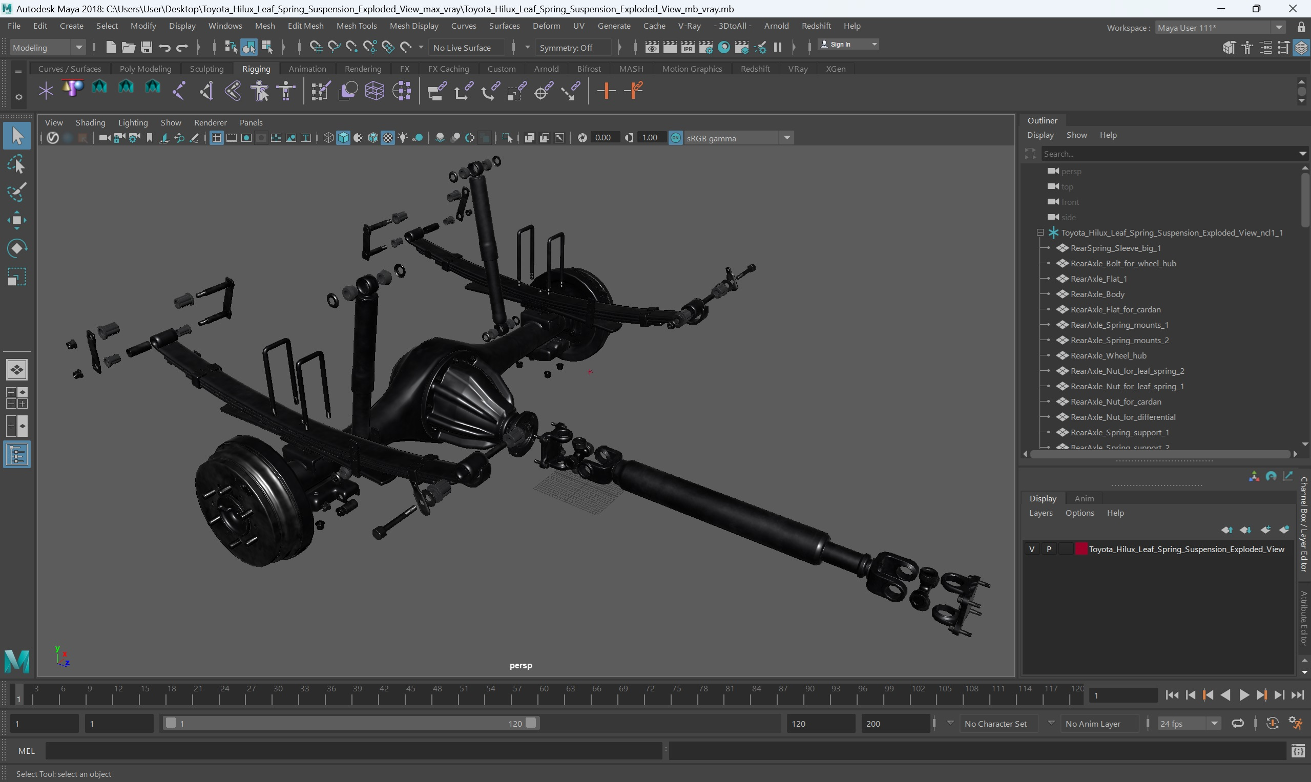 modelo 3d Vista despiezada de la suspensión de ballesta de la Toyota ...