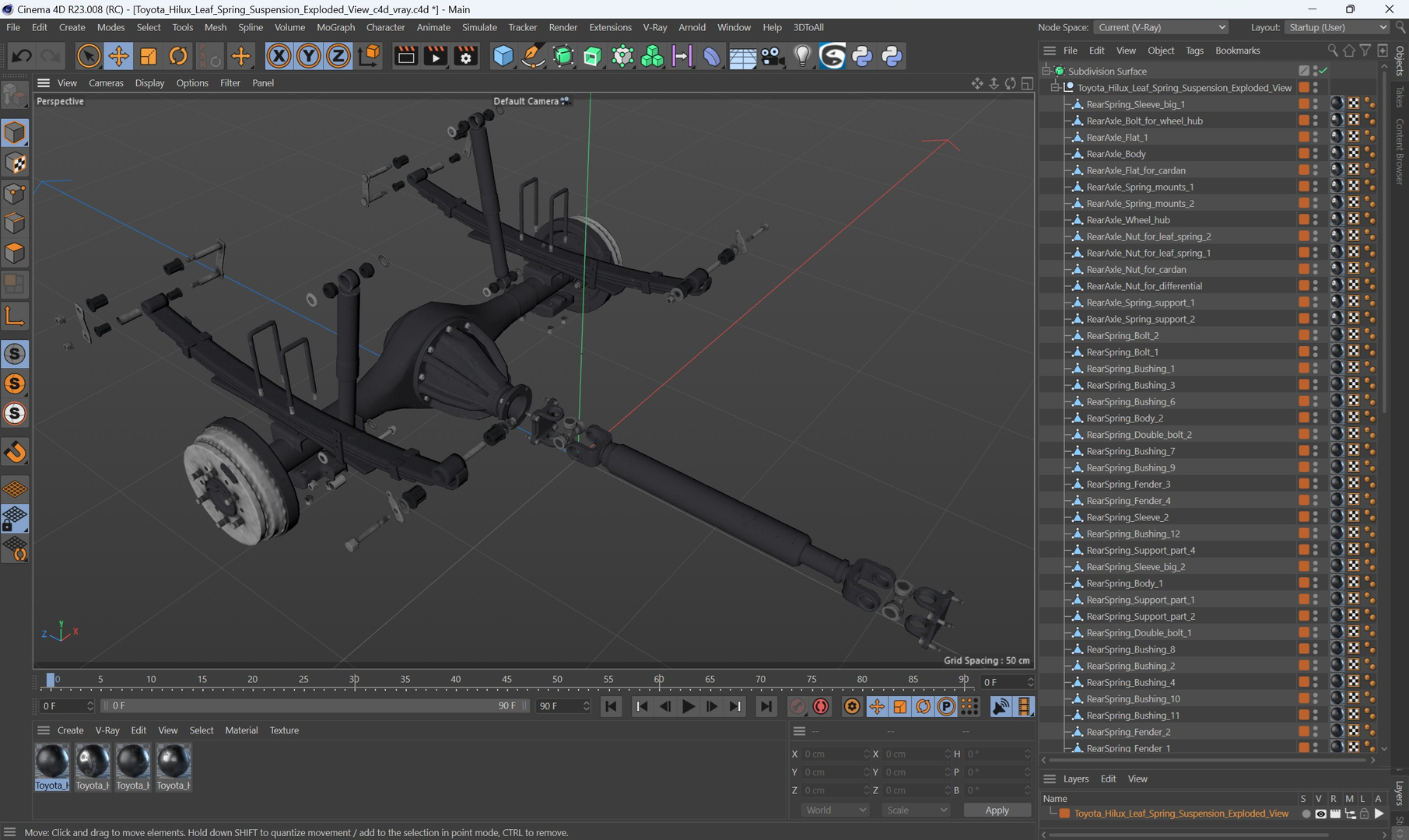 modelo 3d Vista despiezada de la suspensión de ballesta de la Toyota ...