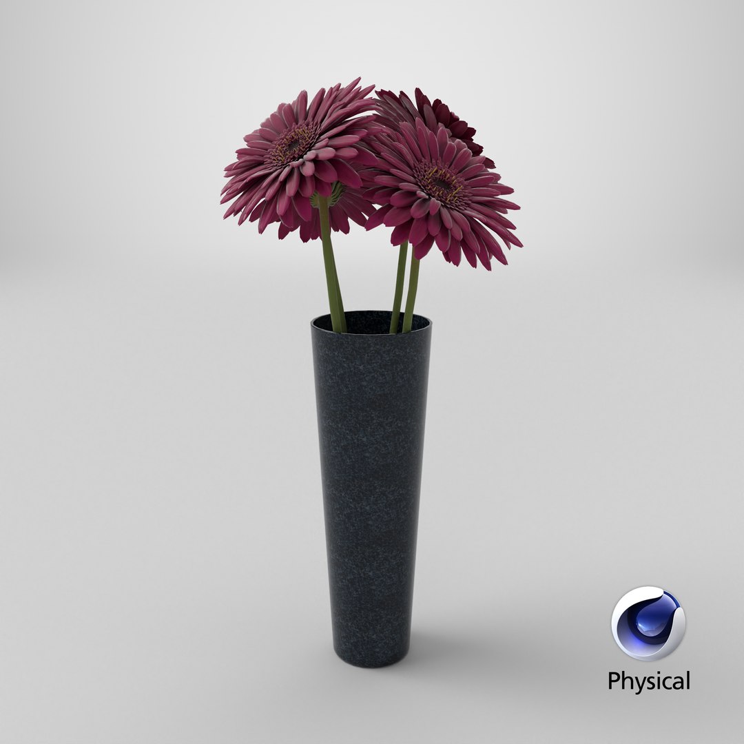 3D Model Flower Vase With Purple Gerber Flower - TurboSquid 2399677