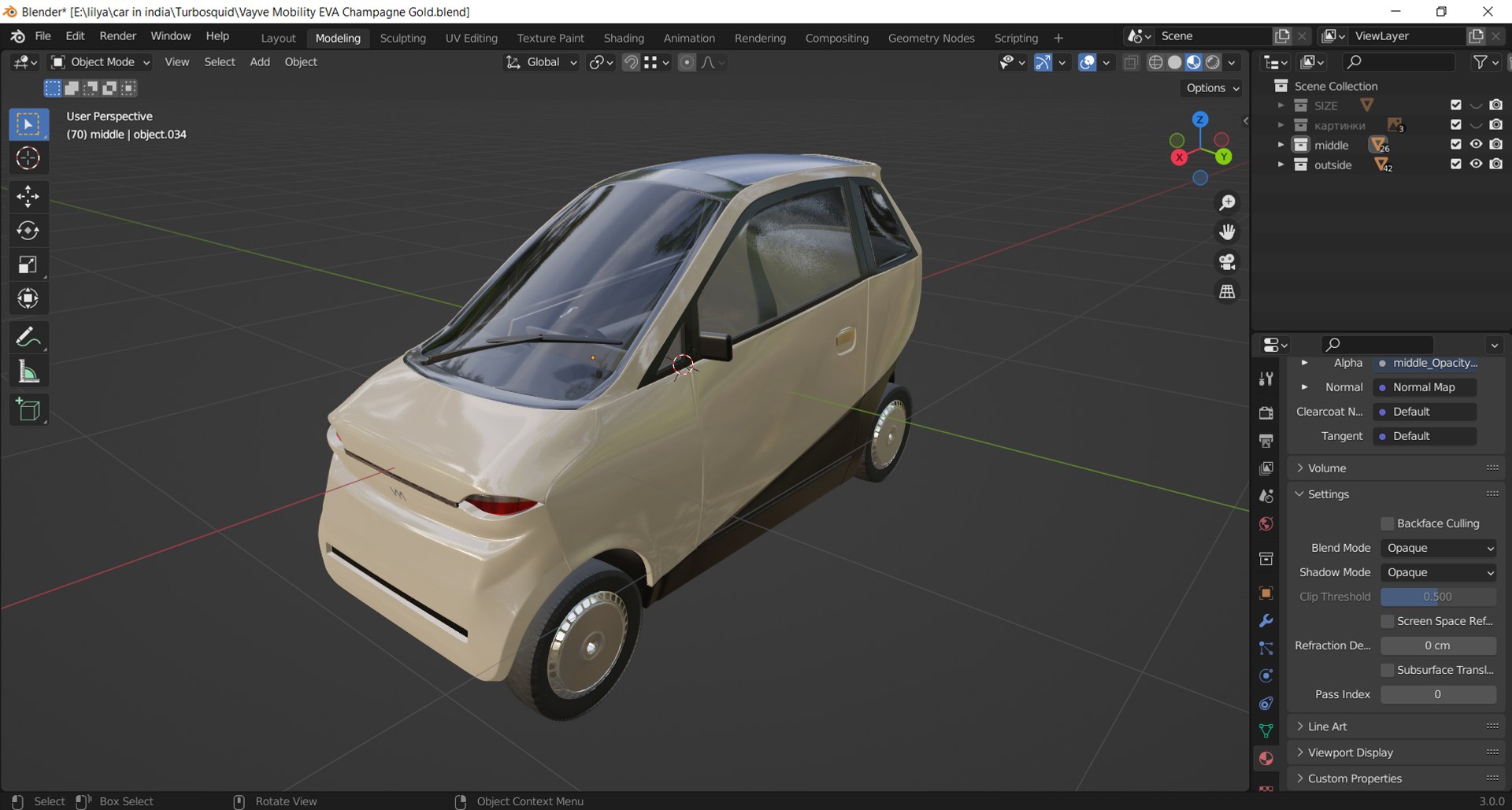 Vayve Mobility EVA Champagne Gold Model - TurboSquid 2204146