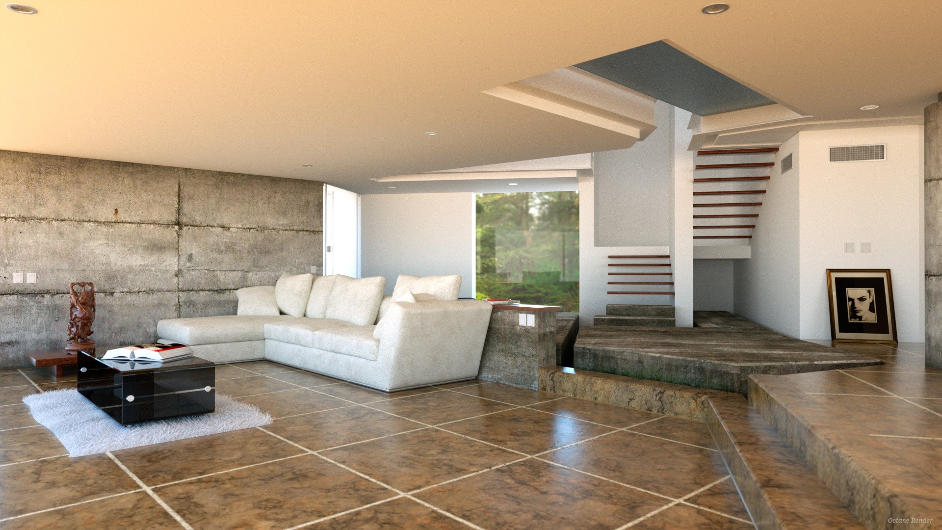 Modern Realistic Interior Living Room 3d Model