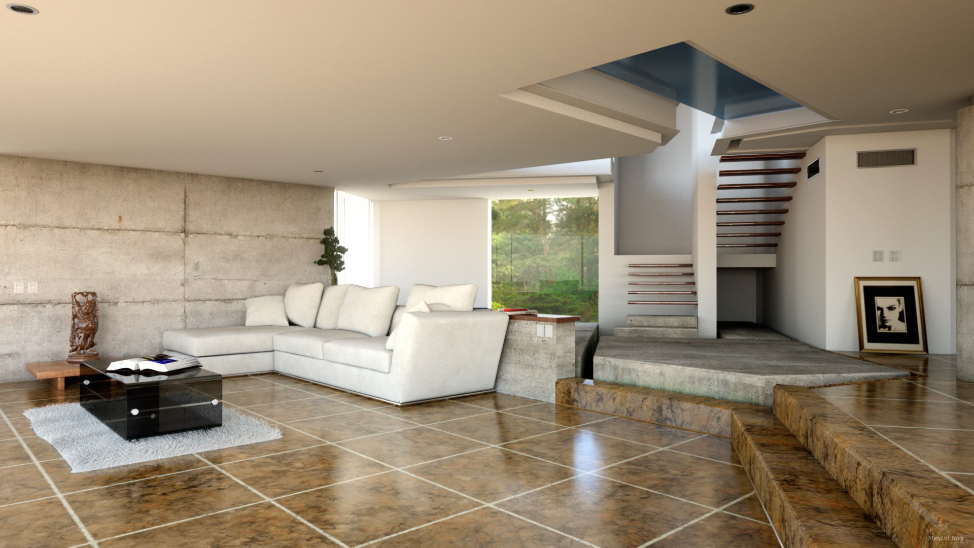Modern Realistic Interior Living Room 3d Model