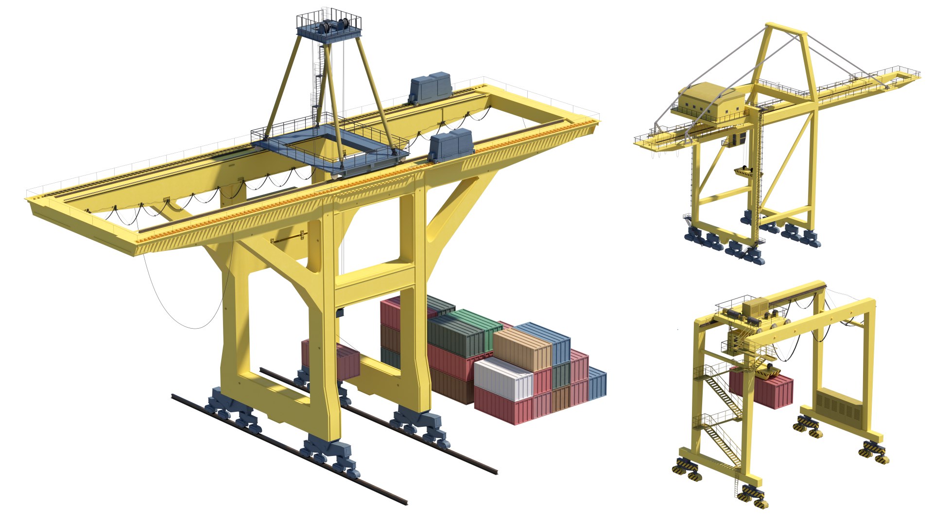 3D Set Of 3 Container RTG Gantry Seaport Cranes Model - TurboSquid 2446841
