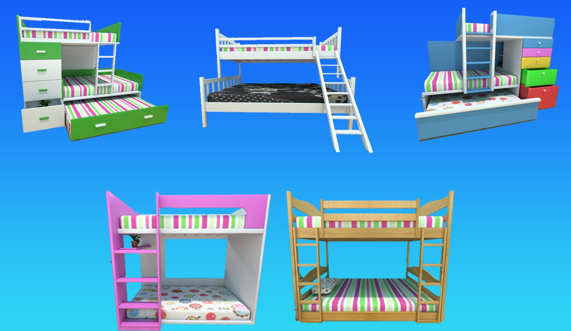 3D model Collection 5 bunk beds - TurboSquid 1756064