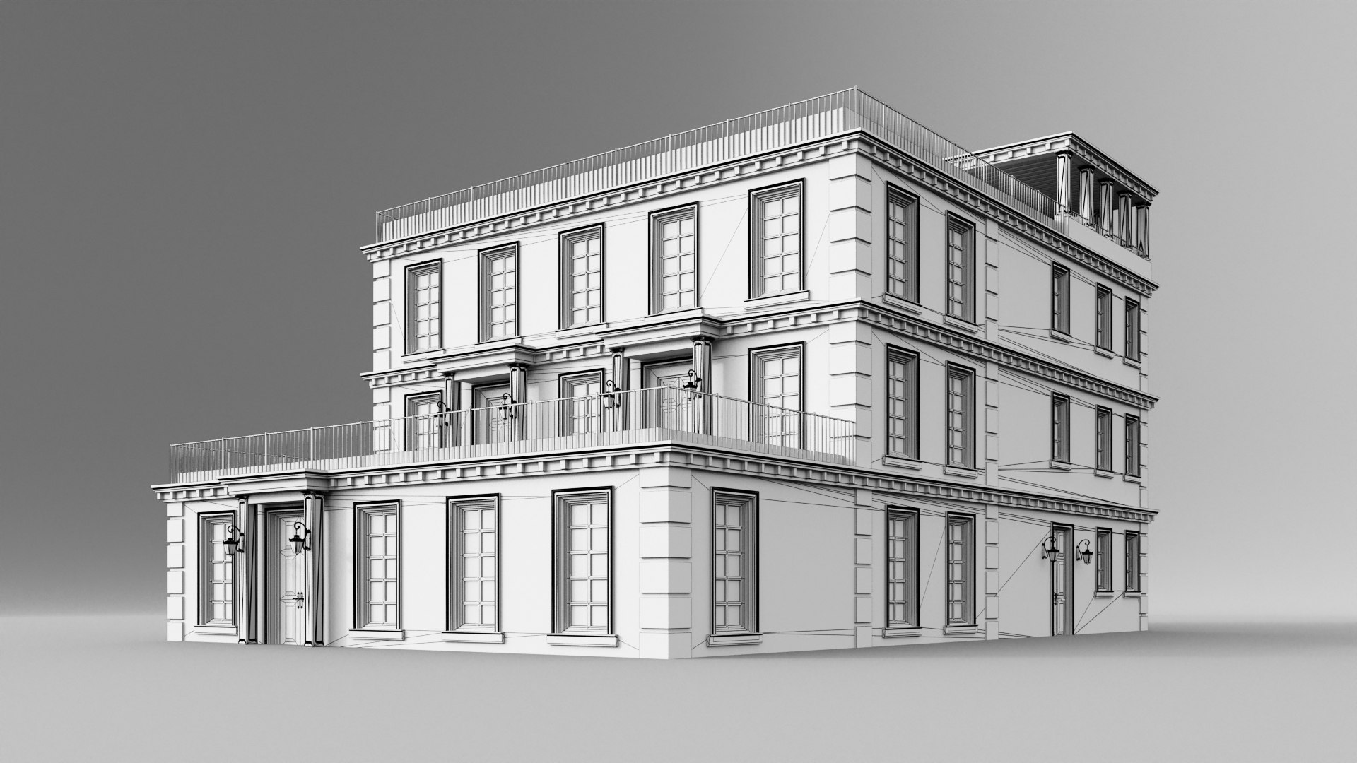 3D Model Colonial Multiplex Building House - TurboSquid 1641261