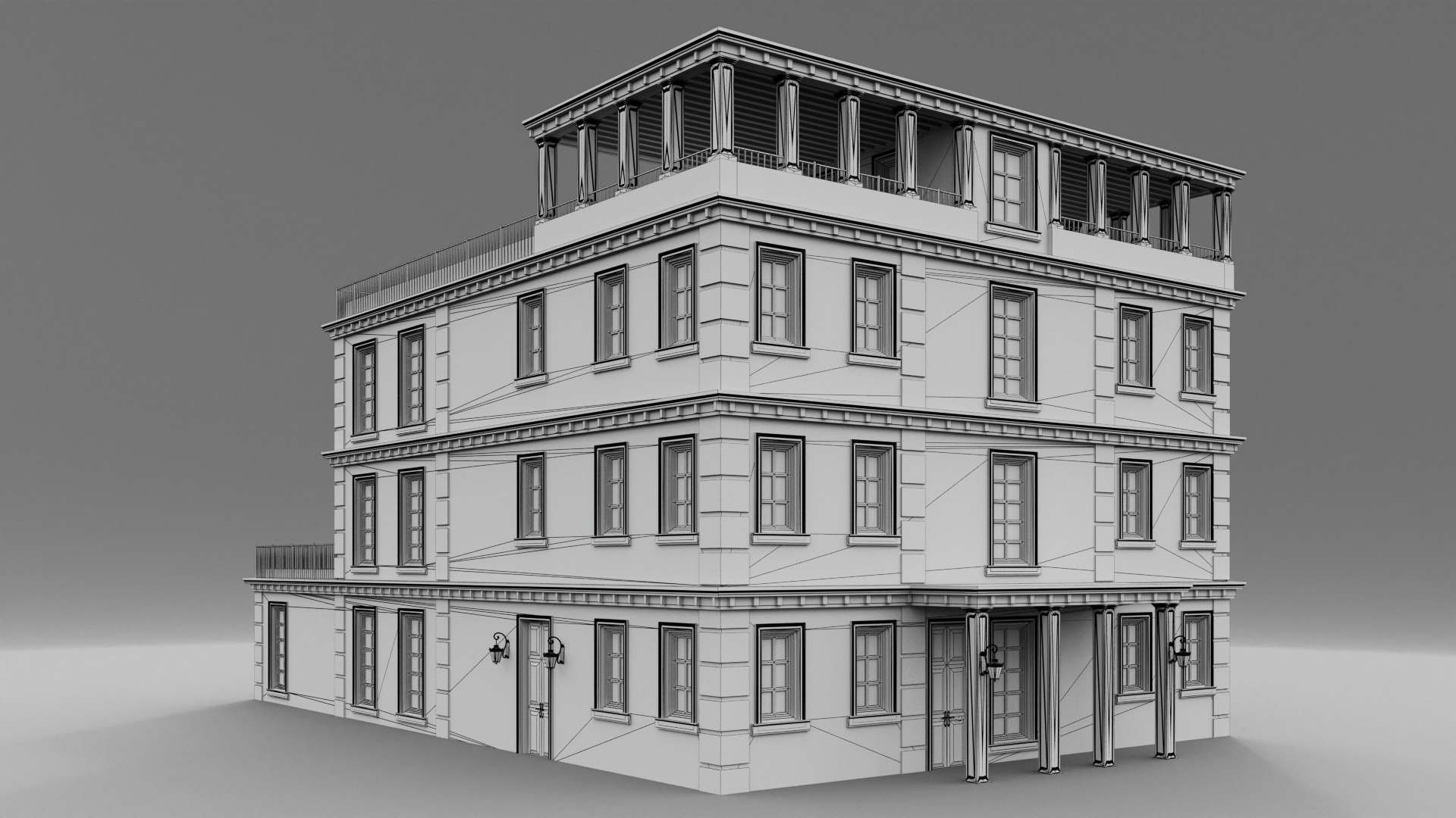 3D Model Colonial Multiplex Building House - TurboSquid 1641261