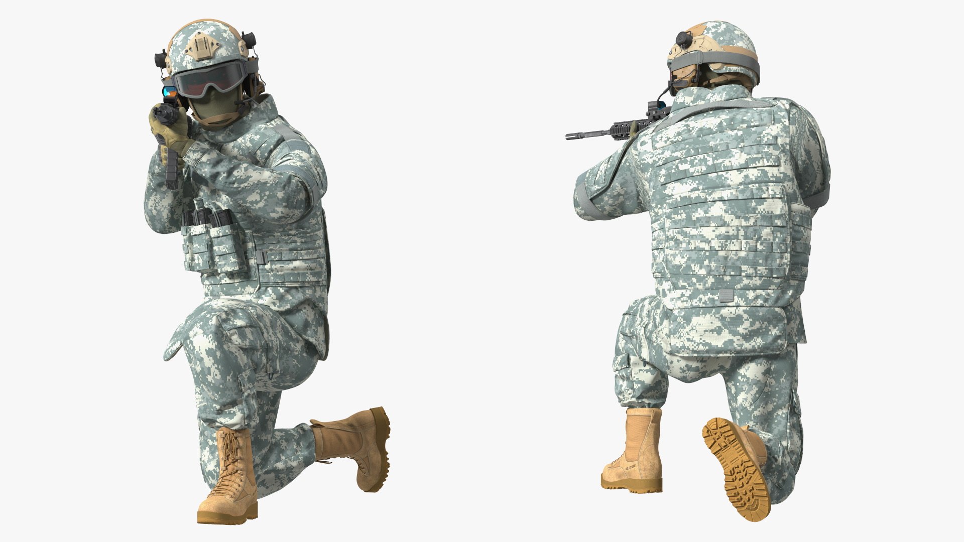 3D Army Soldier In Grey Camo With Goggles Aiming - TurboSquid 2267488