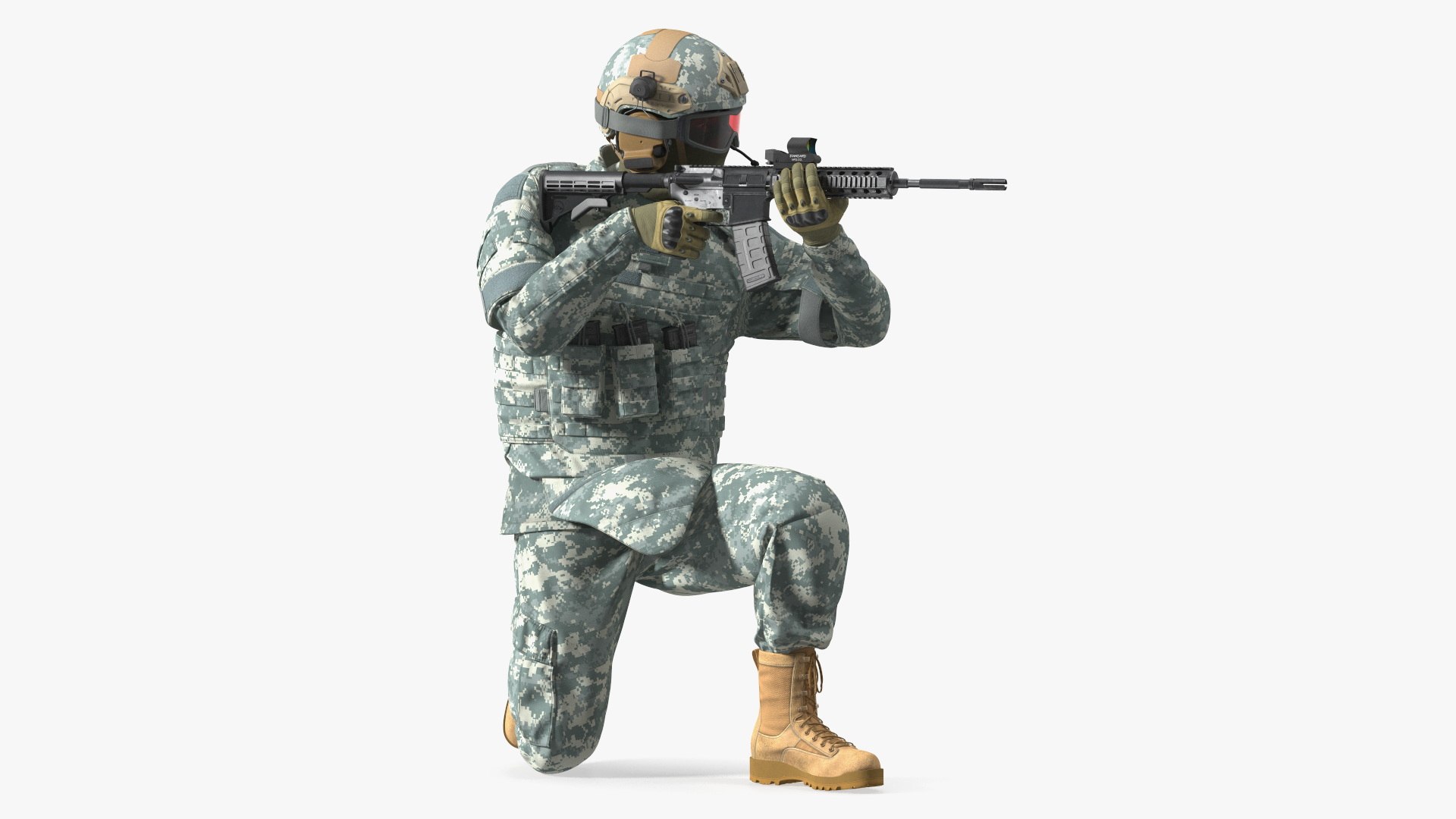 3D Army Soldier In Grey Camo With Goggles Aiming - TurboSquid 2267488