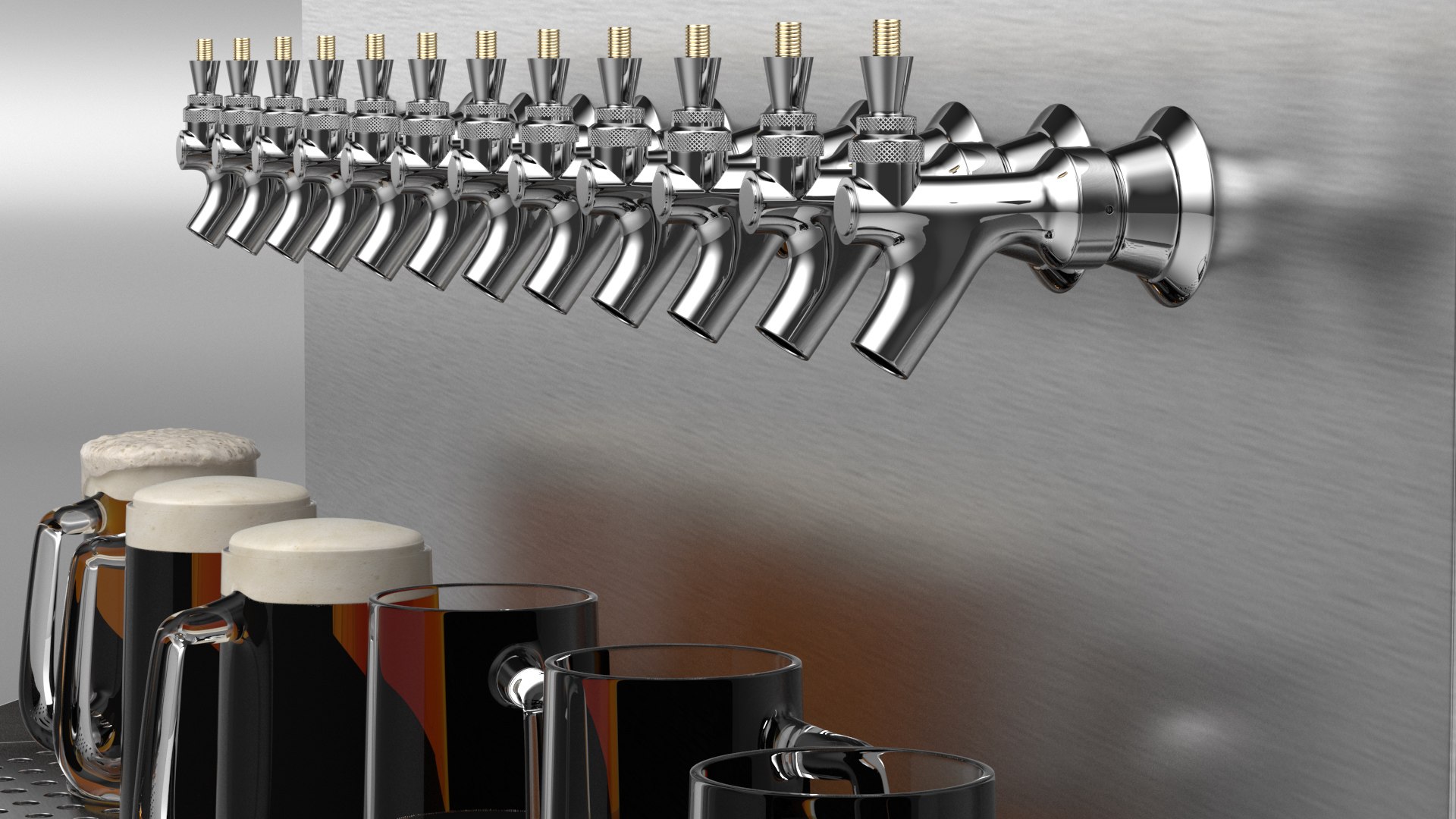 3D Wall Mount Beer Dispenser 12 Faucet With Beer Mugs - TurboSquid 1777902