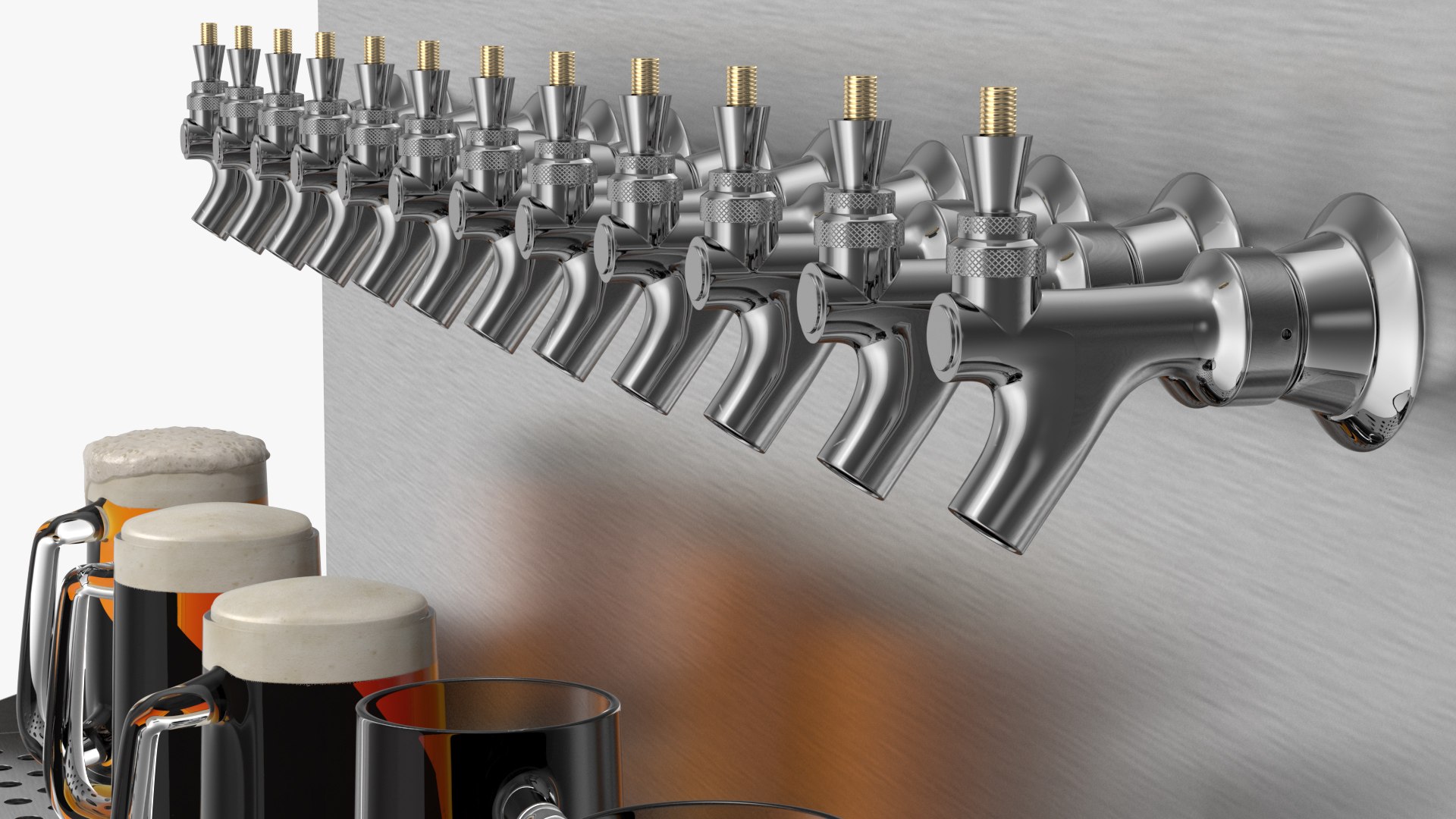 3D Wall Mount Beer Dispenser 12 Faucet With Beer Mugs - TurboSquid 1777902