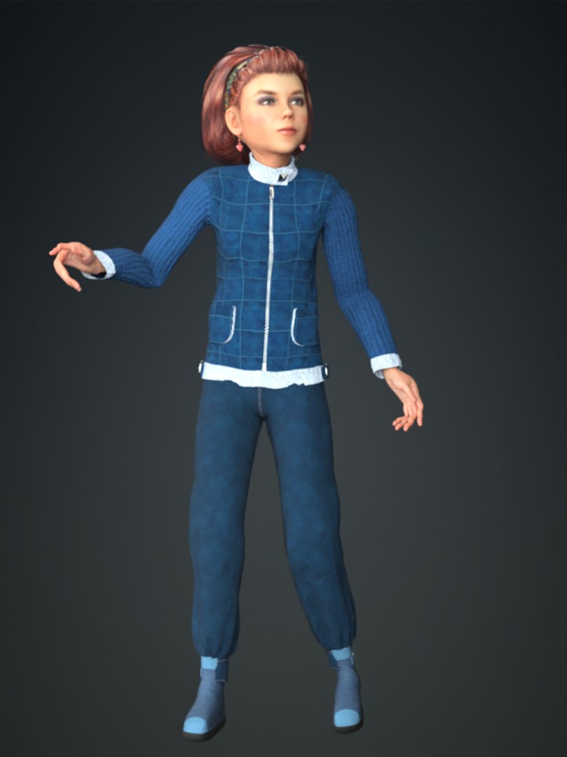 Realistic Rigged Little Style Girl-Sandy Character 3D Model 3D Model ...