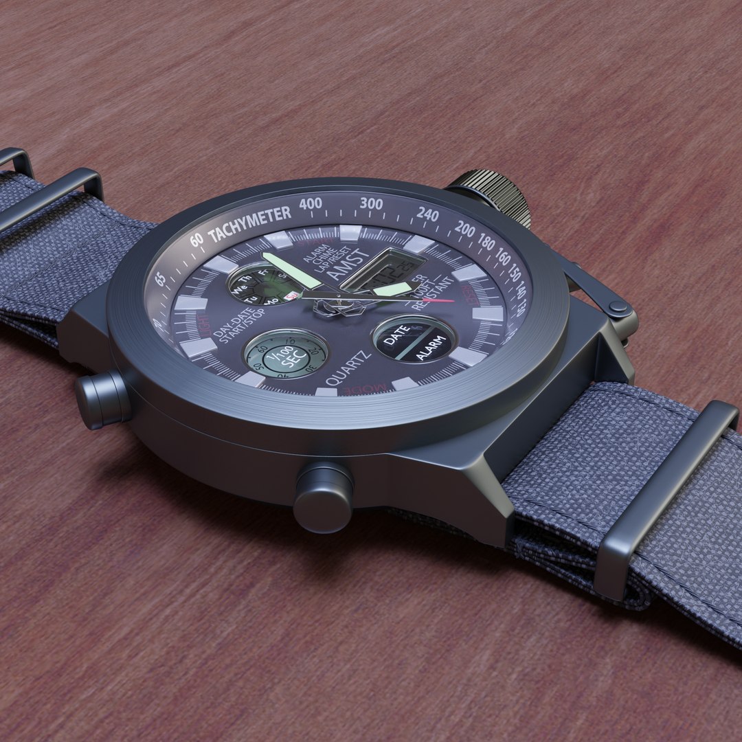 3D Chronograph Watch AMST 3003 On Nato Strap - TurboSquid 1804290
