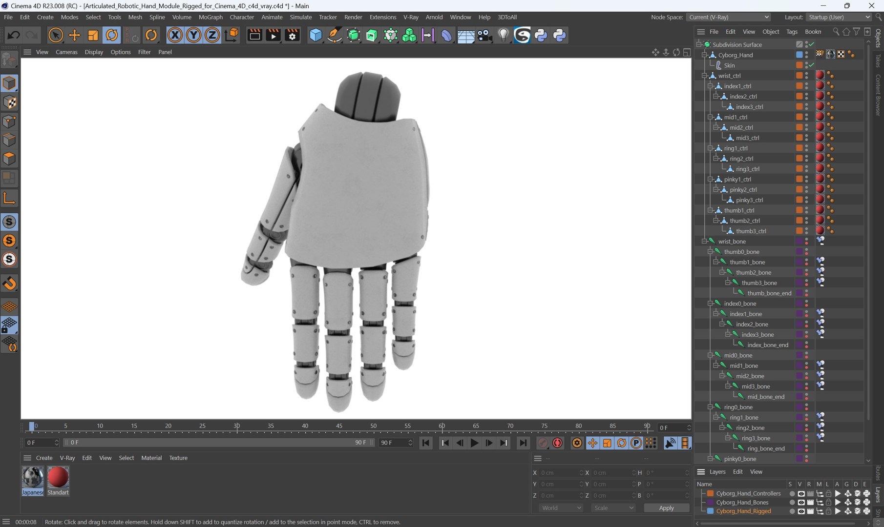 3D Model Articulated Robotic Hand Module Rigged For Cinema 4D ...
