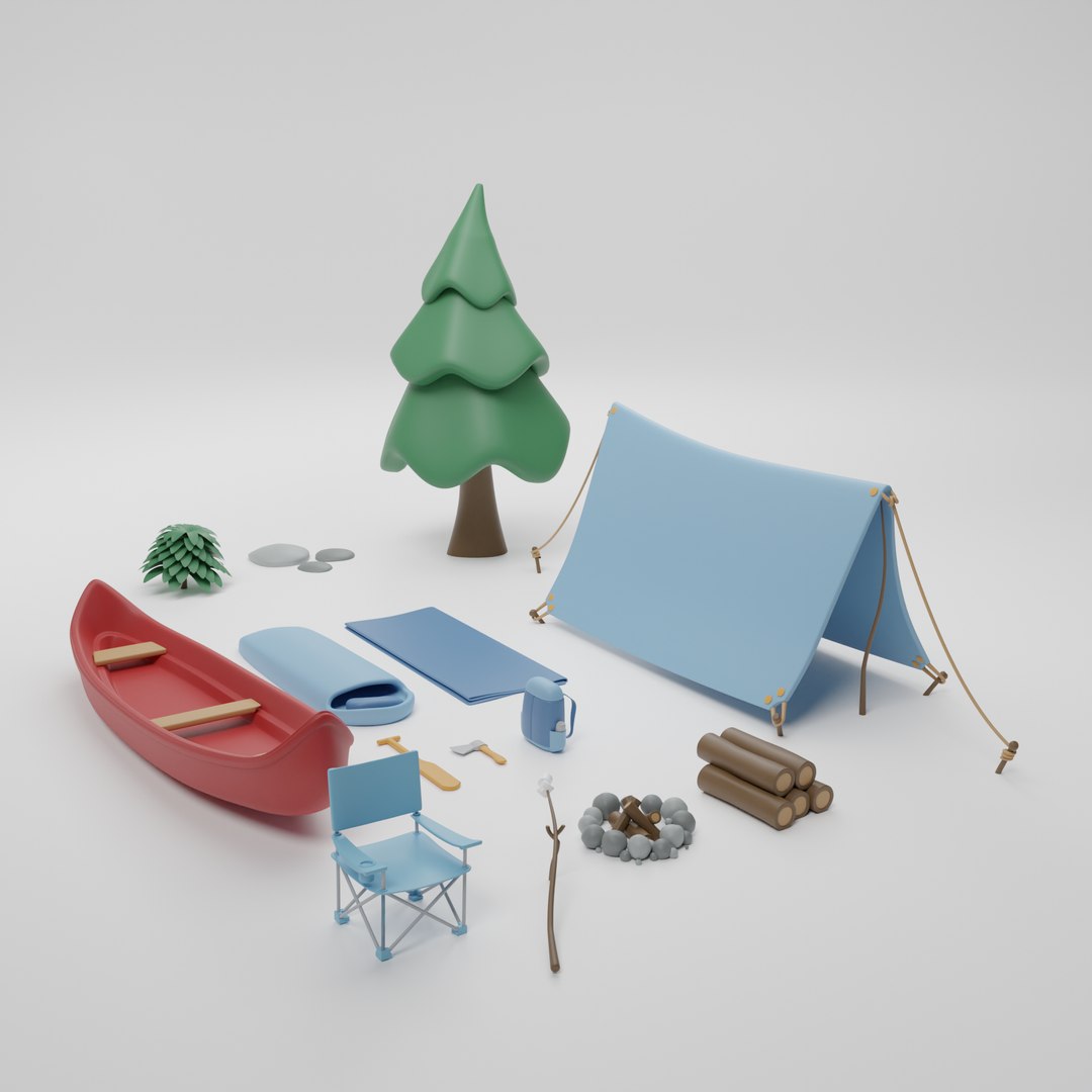 3D Stylized Cartoon Camping Kit Model - TurboSquid 1990520