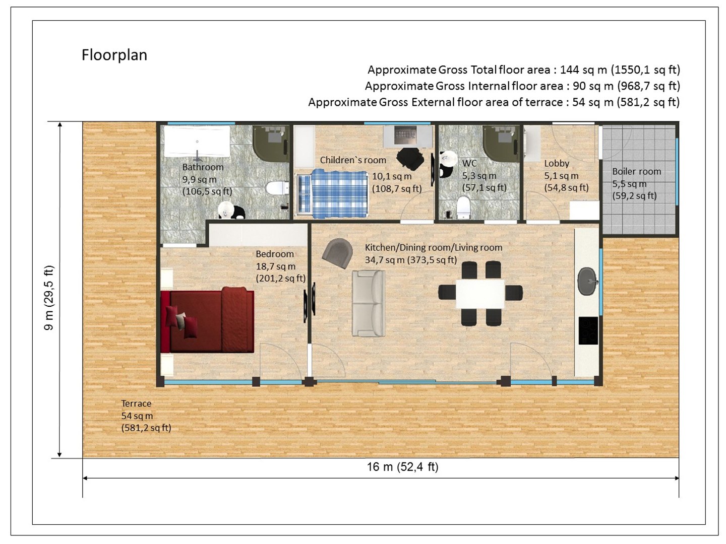 3d Modern House 144 Sq Model
