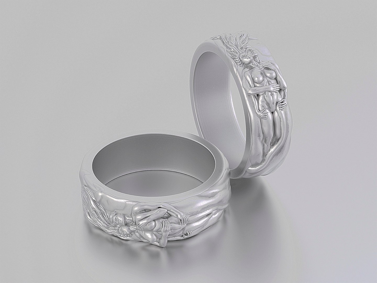 Gold engagement ring with nude hugging couple 0220 jewelry ring 3D ...