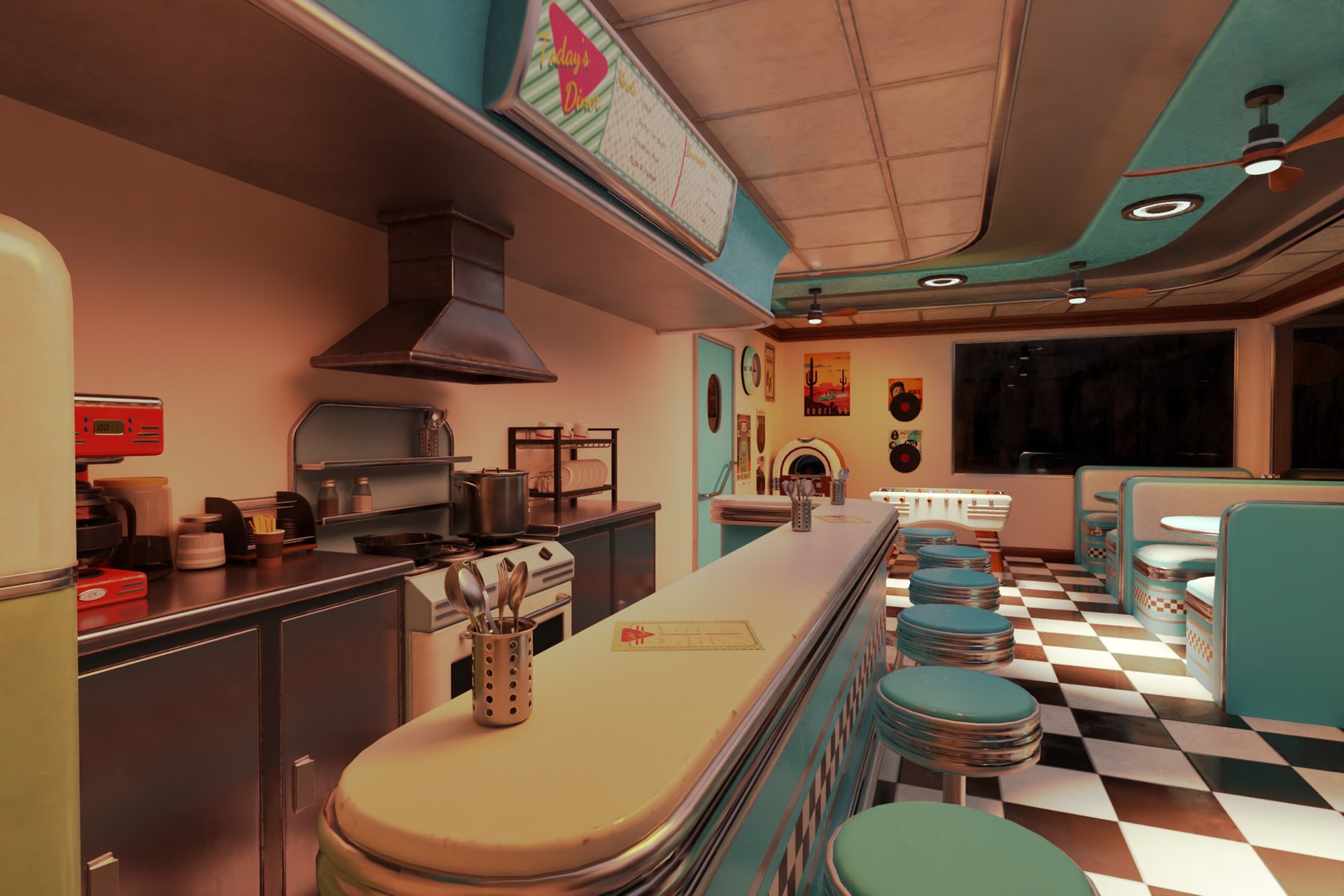 3D 50s Diner Low-poly 3d Model Pack Low-poly 3D Model Model ...