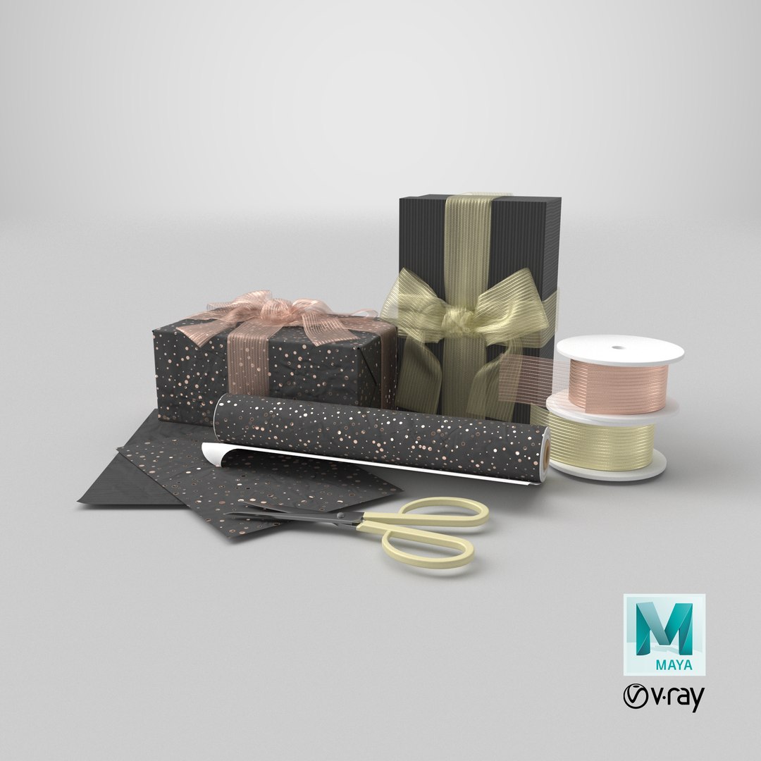 3D Gift Wrapping Set With Scissors(1) - TurboSquid 2372920