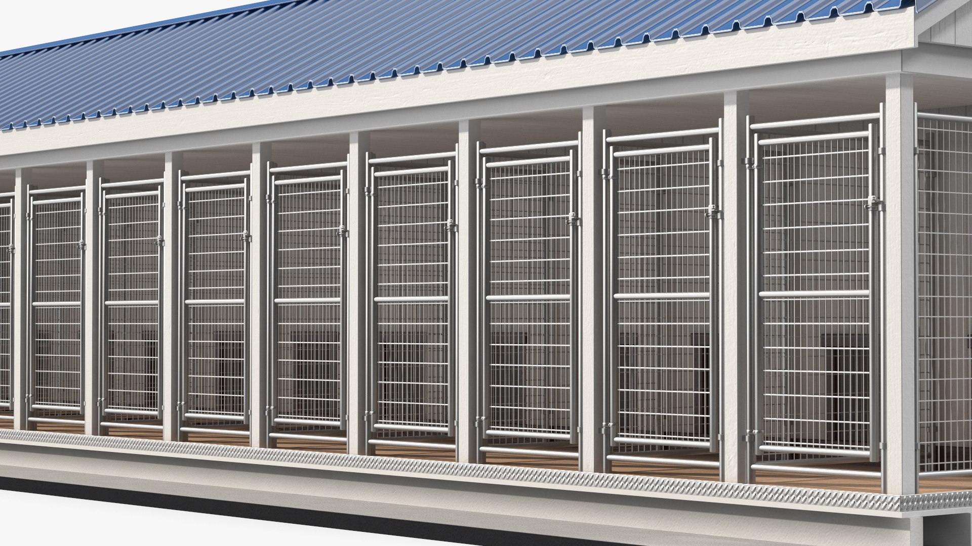 3D Model Commercial Dog Kennel 12-box Blue Roof - TurboSquid 1988171