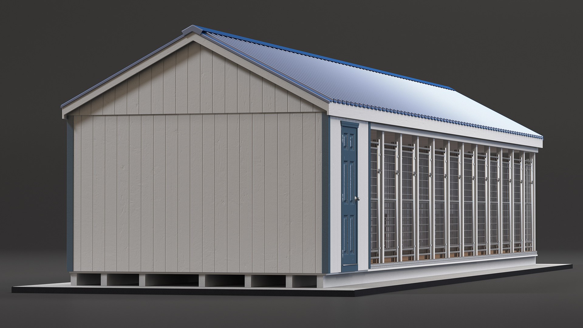 3D Model Commercial Dog Kennel 12-box Blue Roof - TurboSquid 1988171