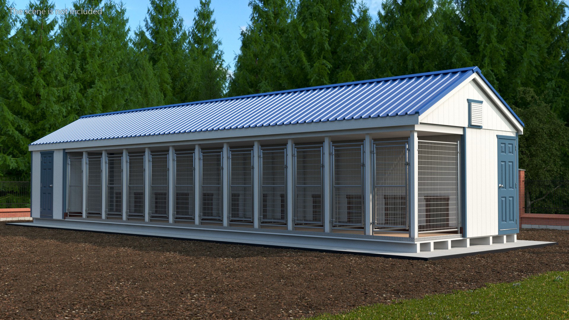 3D Model Commercial Dog Kennel 12-box Blue Roof - TurboSquid 1988171
