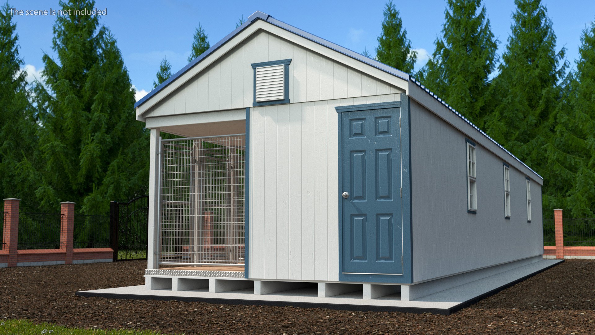 3D Model Commercial Dog Kennel 12-box Blue Roof - TurboSquid 1988171