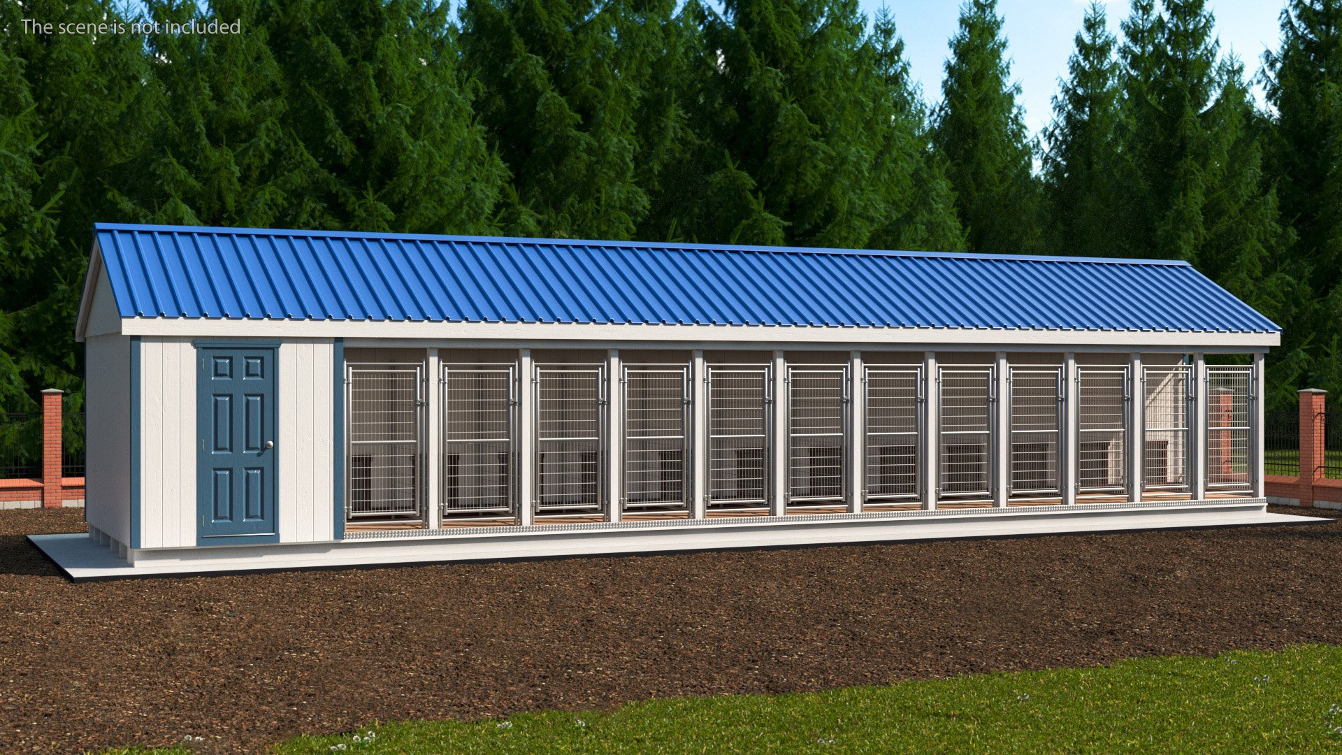 3D Model Commercial Dog Kennel 12-box Blue Roof - TurboSquid 1988171