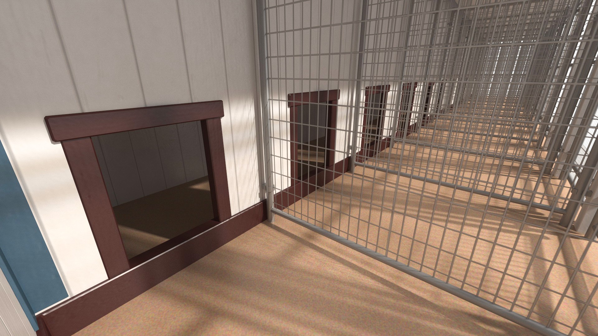 3D Model Commercial Dog Kennel 12-box Blue Roof - TurboSquid 1988171