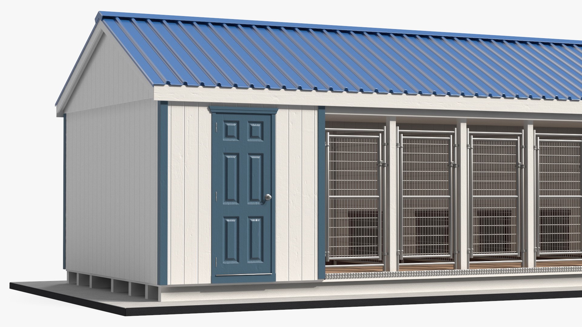 3D Model Commercial Dog Kennel 12-box Blue Roof - TurboSquid 1988171