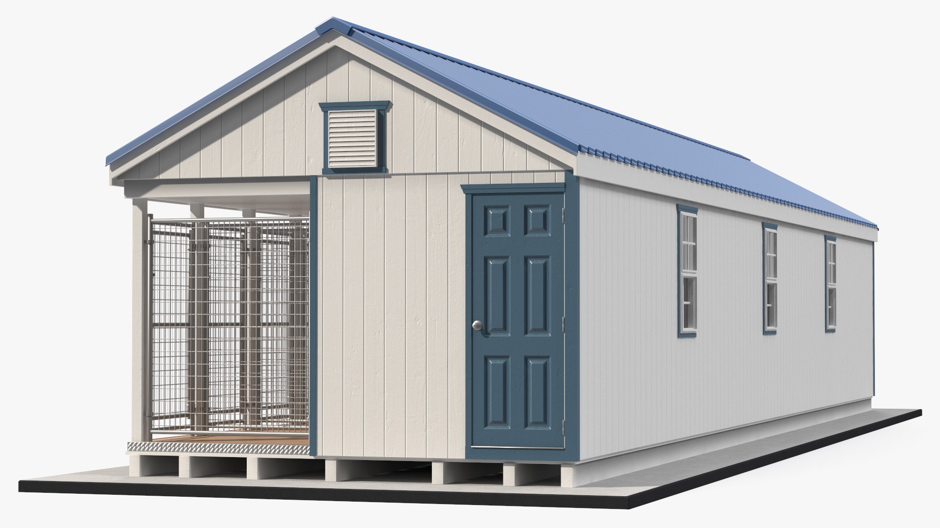 3D Model Commercial Dog Kennel 12-box Blue Roof - TurboSquid 1988171