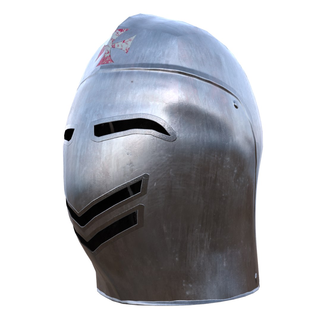 3D Templar Knight Great Helm Medieval Crusader Helmet Low Poly PBR 3D ...
