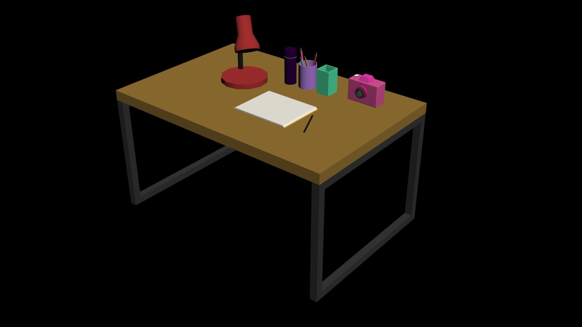 Free 3D Low Poly Study Table Set Model - TurboSquid 2244159