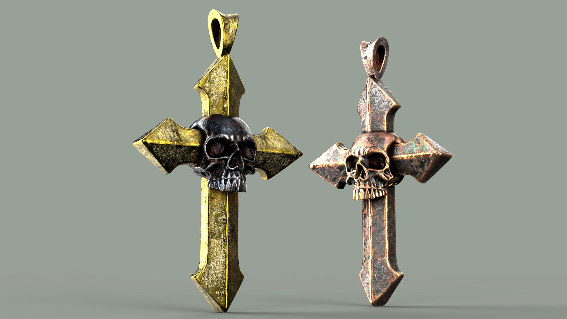 3D High-Poly Arrow-shaped Cross with rusted Steel Skull model ...