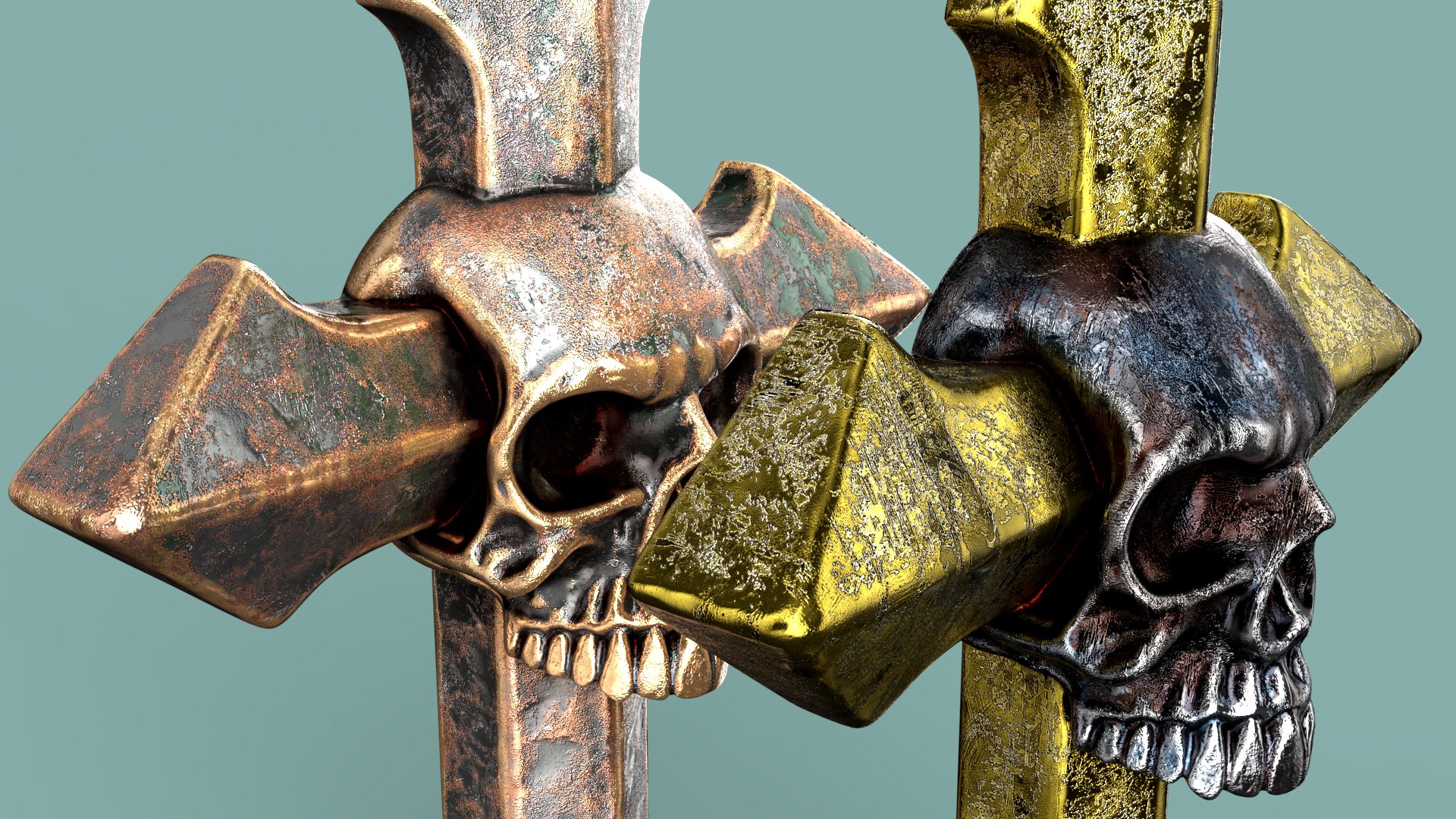 3D High-Poly Arrow-shaped Cross with rusted Steel Skull model ...