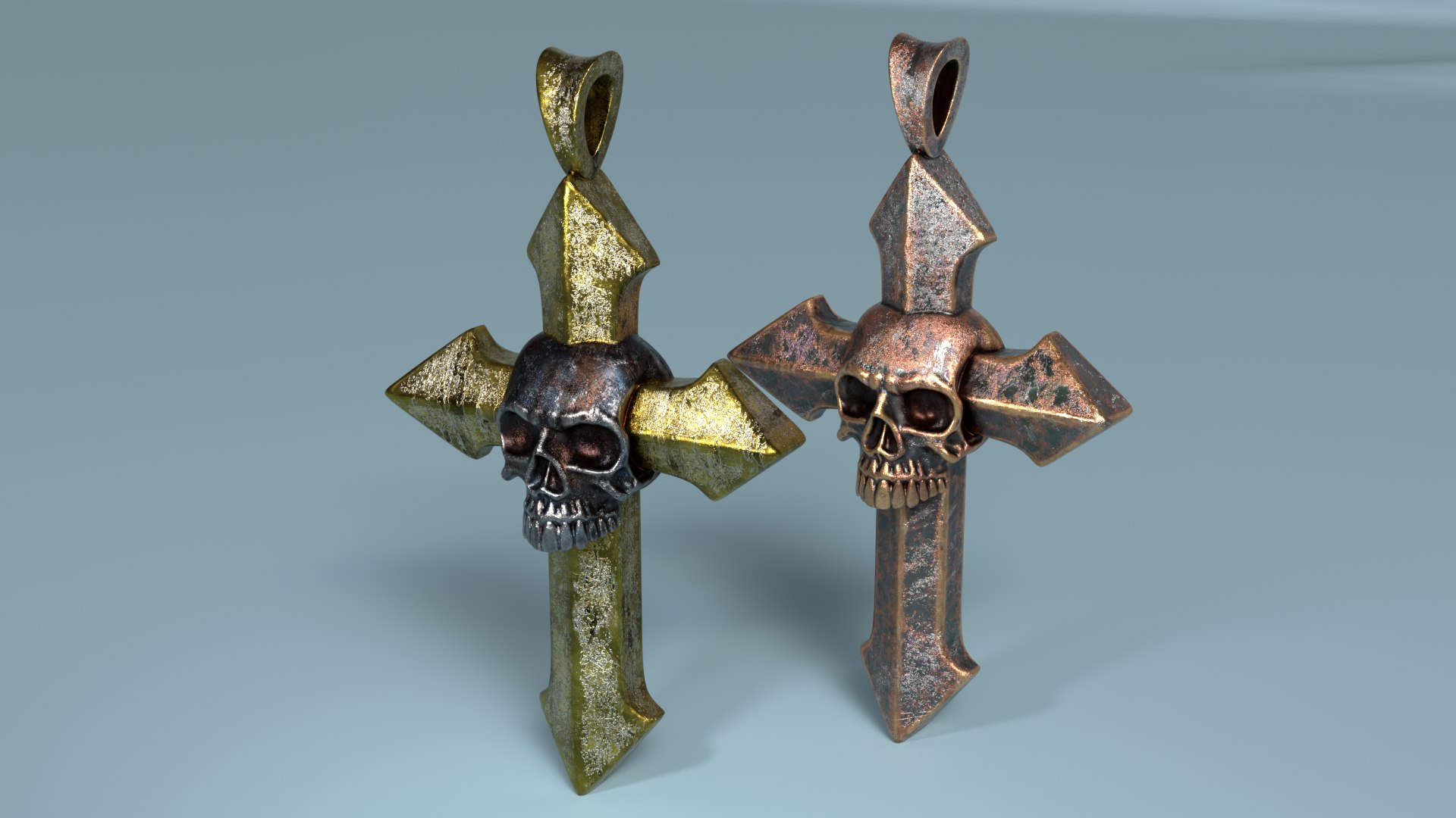 3D High-Poly Arrow-shaped Cross with rusted Steel Skull model ...