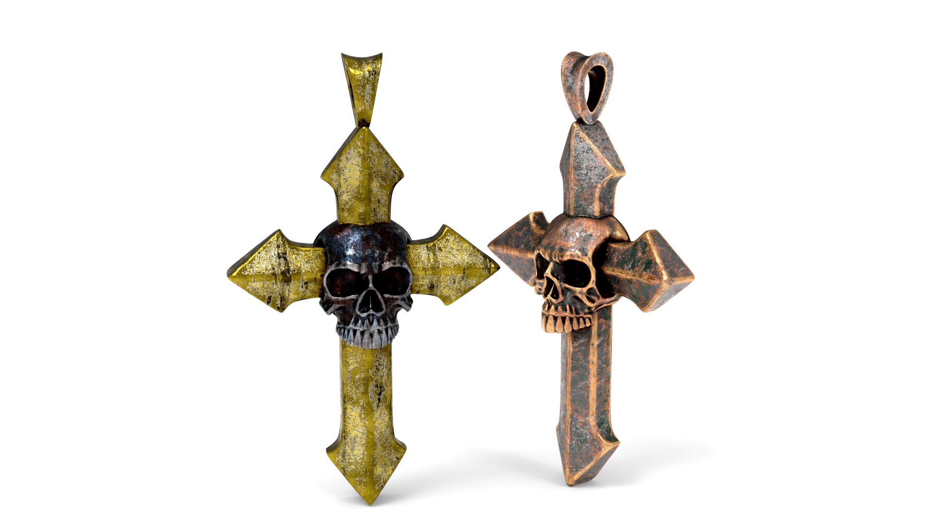 3D High-Poly Arrow-shaped Cross with rusted Steel Skull model ...